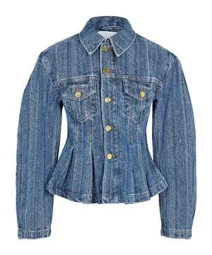 GANNI Fitted Denim Jacket With Classic Collar - Blue