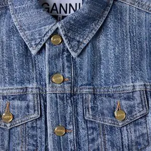 GANNI Fitted Denim Jacket With Classic Collar - Blue