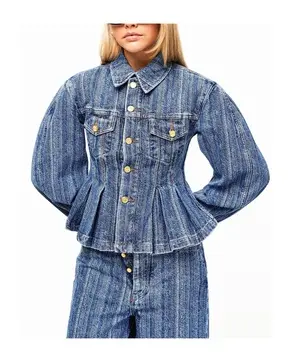 GANNI Fitted Denim Jacket With Classic Collar - Blue