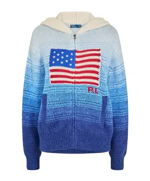 Polo Ralph Lauren Knit Hooded Zip-up With Flag Jacquard