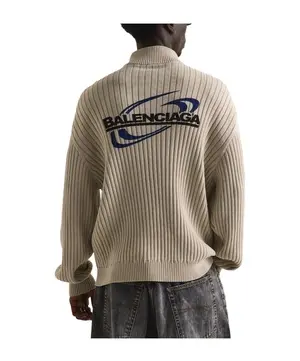 Balenciaga Quarter-zip Knit Top With Logo - Nude