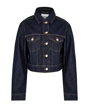 GANNI Cropped Denim Jacket With Classic Collar