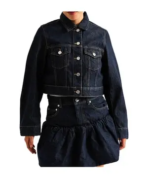 GANNI Cropped Denim Jacket With Classic Collar