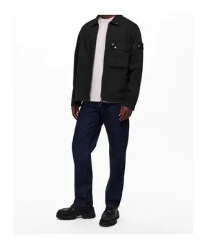 Stone Island Zip-up Denim Jacket With Logo Patch