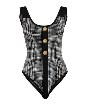 Balmain Sleeveless Houndstooth Jumpsuit With Goldtone Buttons