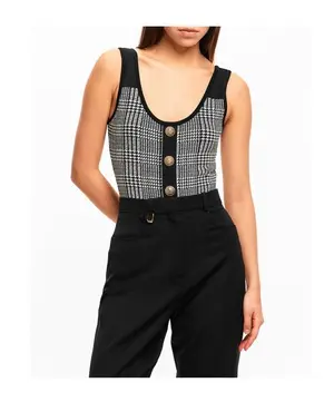 Balmain Sleeveless Houndstooth Jumpsuit With Goldtone Buttons