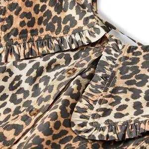 GANNI Leopard Print Short Sleeve Peplum Blouse