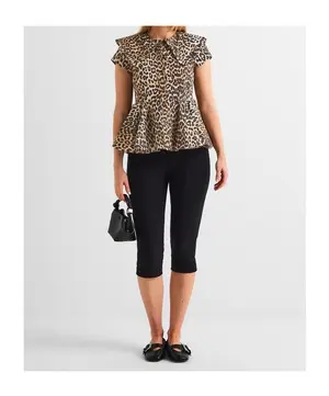 GANNI Leopard Print Short Sleeve Peplum Blouse
