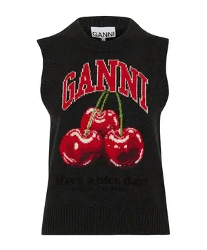 GANNI Cherry Knit Vest - Black
