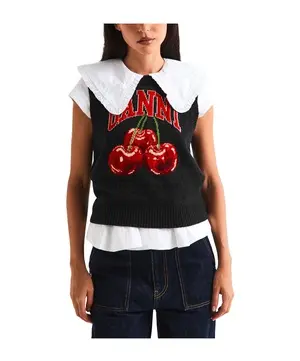 GANNI Cherry Knit Vest - Black