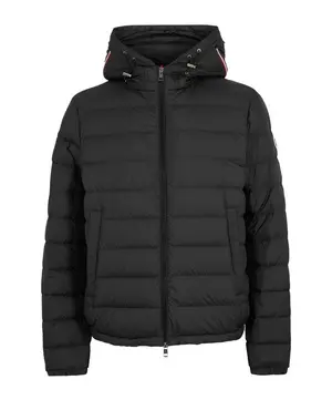 Moncler Quilted Hooded Down Jacket With Striped Trim