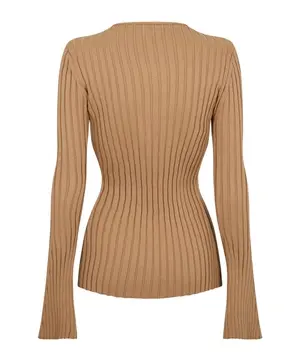Stella McCartney Ribbed Knit Cardigan With Turquoise Button Detail - Brown