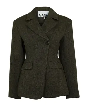 GANNI Fitted Blazer With Notched Lapel - Black