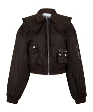 GANNI Short Flight Jacket - Black