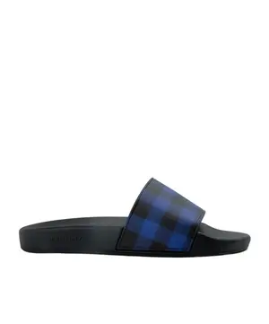 Burberry Checked Slide Sandals - Black