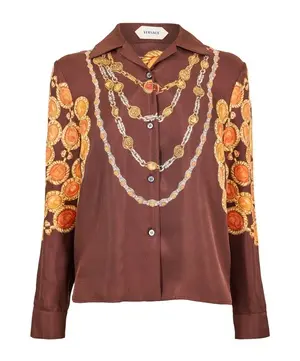 Versace Versace Long Sleeve Printed Silk Shirt Red