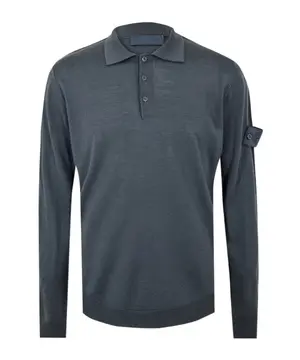 Stone Island Ghost Long Sleeve Polo Shirt - Black