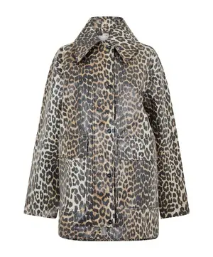GANNI Shiny Trench Coat With Animal Print - Multicolor
