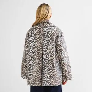 GANNI Shiny Trench Coat With Animal Print