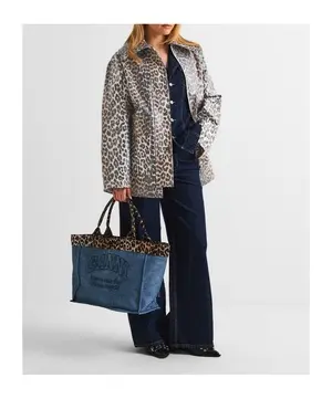 GANNI Shiny Trench Coat With Animal Print