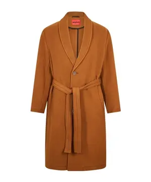 Hugo Boss Stylish Minimalist Long Overcoat - Brown