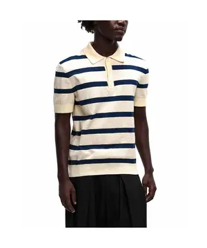 Balmain Striped Short-sleeve Polo Shirt