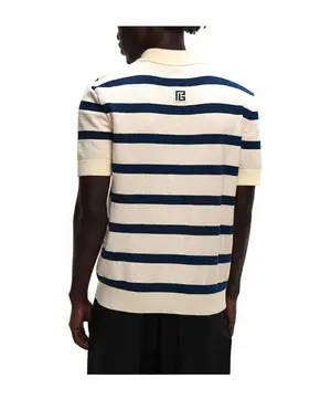 Balmain Striped Short-sleeve Polo Shirt