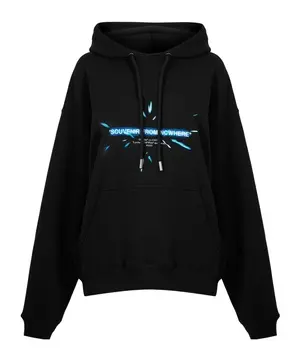 Off-White Cotton Oversized Hoodie With Graphic Prints