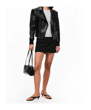 Norma Kamali Logo Leather Moto Bomber Jacket