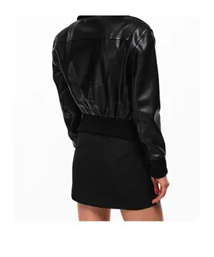 Norma Kamali Logo Leather Moto Bomber Jacket