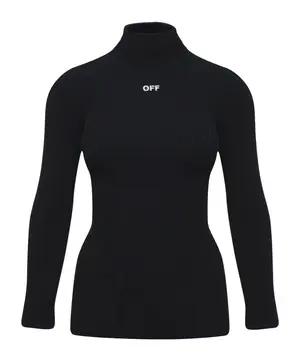 Off-White Ribbed Knit High Neck Long Sleeve Sweatshirt