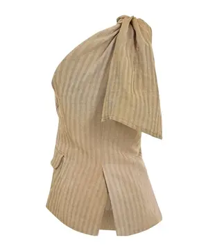 UMA WANG Striped One-shoulder Top With Knotted Strap