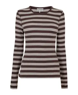 GANNI Striped Long Sleeve T-shirt - Black