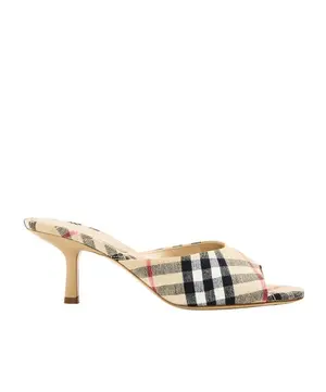 Burberry Heeled Mule Slippers - Nude