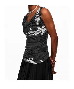 VIVIENNE WESTWOOD Sleeveless Ruched Floral Top - Black
