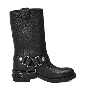 Miu Miu Leather Ankle Boots With Buckle Detailing - Black