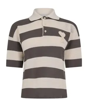 AMI Paris Striped Knit Polo Shirt