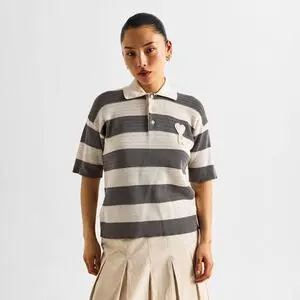 AMI Paris Striped Knit Polo Shirt