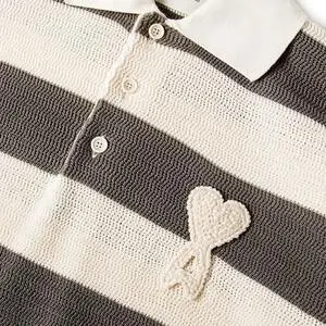 AMI Paris Striped Knit Polo Shirt