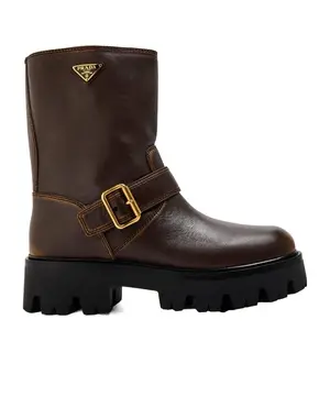 Prada Biker Boots With Buckle Detail