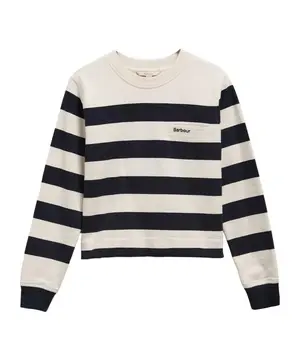 Barbour Striped Crew Neck Fine Knit Sweater With Pocket Detail