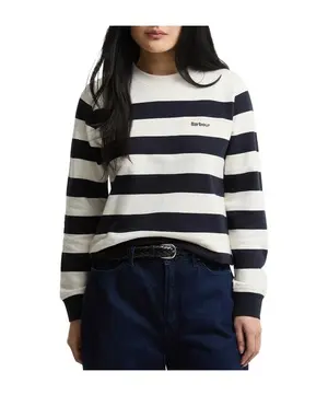 Barbour Striped Crew Neck Fine Knit Sweater With Pocket Detail