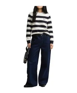 Barbour Striped Crew Neck Fine Knit Sweater With Pocket Detail