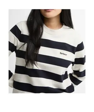 Barbour Striped Crew Neck Fine Knit Sweater With Pocket Detail