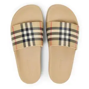 Burberry Checkered Open Toe Flat Slippers - Nude