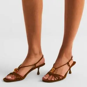 JIMMY CHOO Suede Beaded Kitten-heel Sandals - Brown