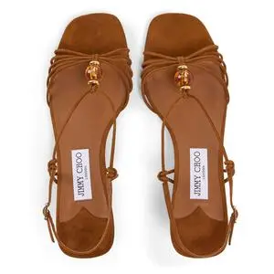 JIMMY CHOO Suede Beaded Kitten-heel Sandals - Brown