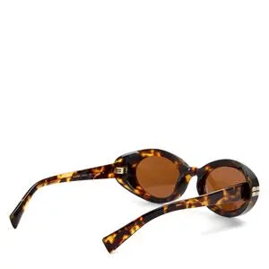 Miu Miu Tortoiseshell Oval Sunglasses With Logo Detail