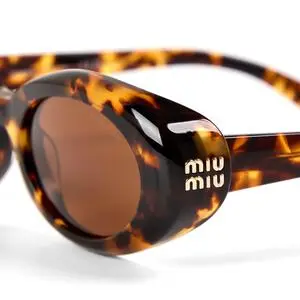 Miu Miu Tortoiseshell Oval Sunglasses With Logo Detail