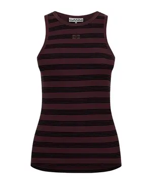 GANNI Striped Cotton Racerback Tank - Black